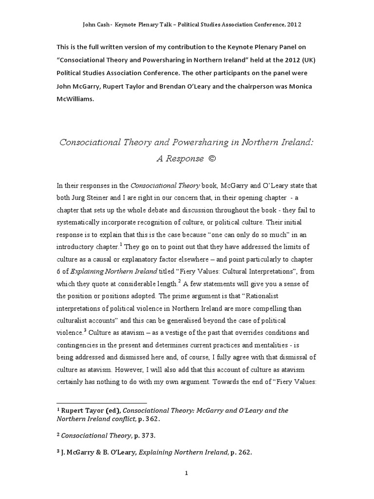 Consociational Theory and Powersharing I | PDF | Politics
