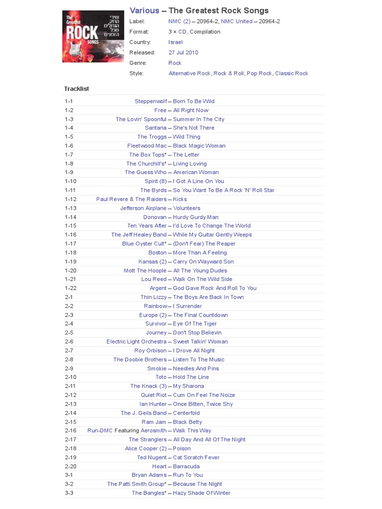 Various - The Greatest Rock Songs (CD) | PDF | Rock Music | Musical Groups