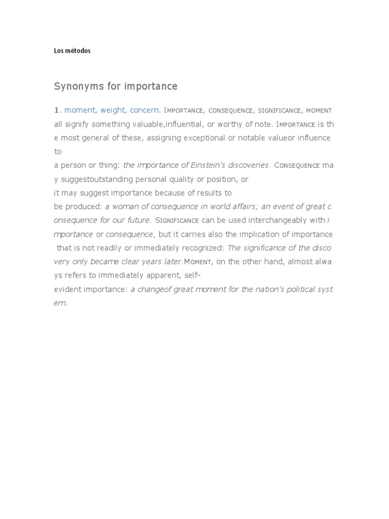 Synonyms for Importance Explained | PDF