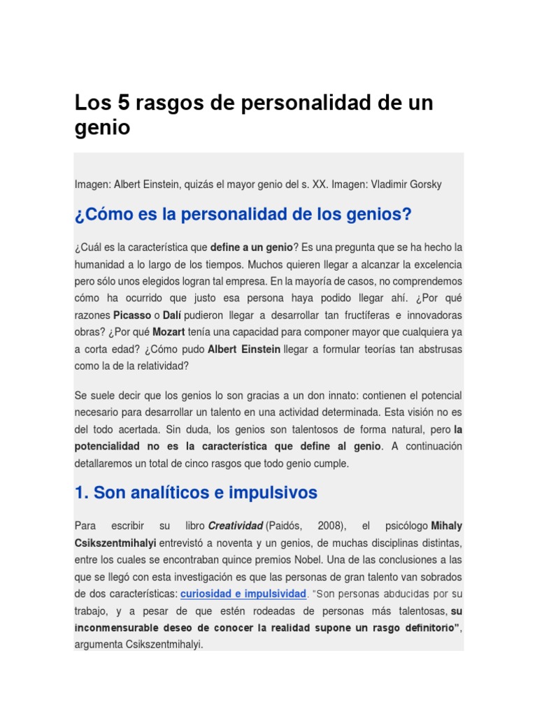 Los 5 Rasgos de Personalidad de Un Genio | PDF | Albert Einstein | Genios