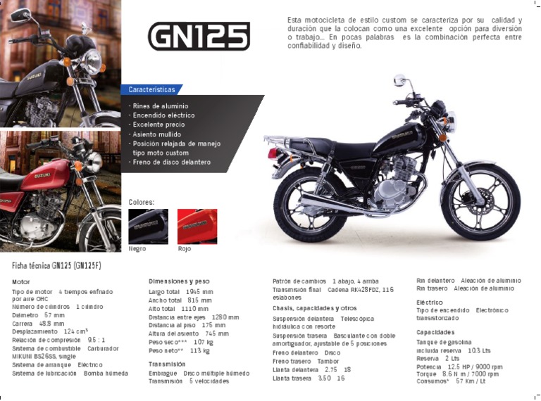 Ficha Técnica de la Suzuki GN125F | PDF | Motocicleta | Vehículos de ruedas