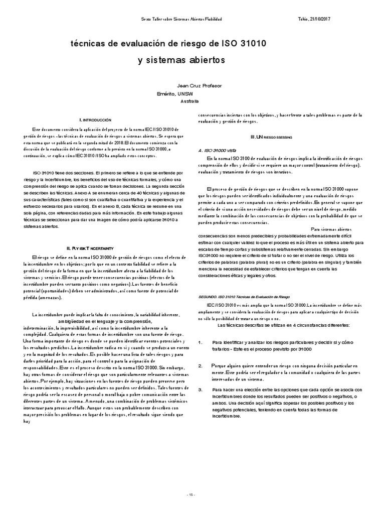 Técnicas de Evaluación de Riesgos ISO 31010 | PDF | Análisis de Riesgo ...