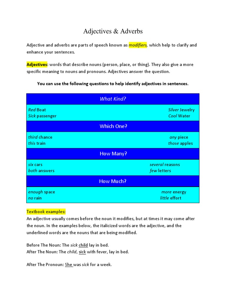 Adjectives & Adverbs: Adjectives: Words That Describe Nouns (Person ...