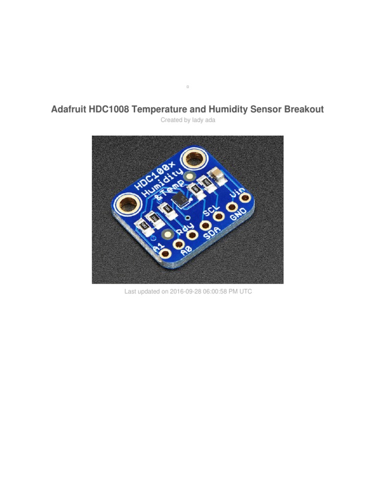 Adafruit Hdc1008 Temperature and Humidity Sensor Breakout | PDF | Printed Circuit Board | Arduino