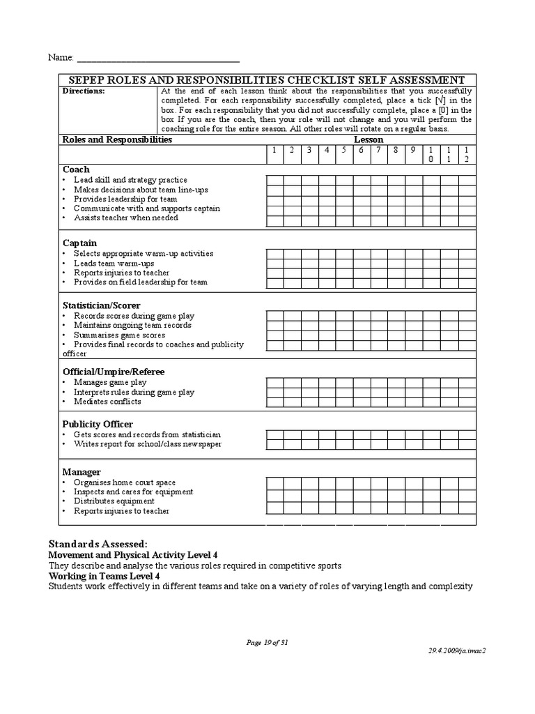 SEPEP Roles & Responsibilities Checklist | PDF