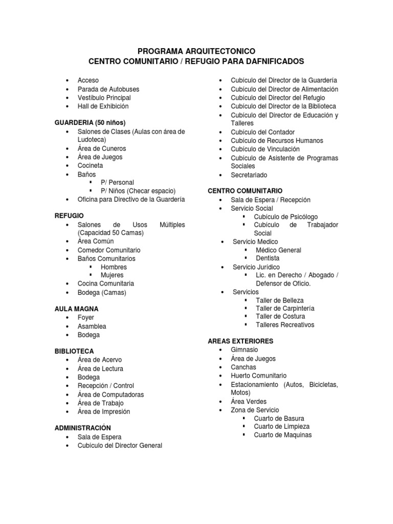 Programa Arquitectonico Centro Comunitario | Cuidado de los niños ...
