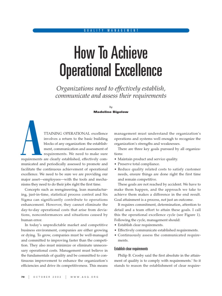 How To Achieve Operational Excellence Qp1002bigelow | PDF | Audit ...
