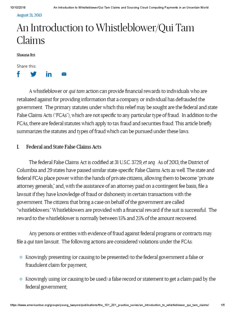An Introduction To Whistleblower - Qui Tam Claims and Sourcing Cloud ...