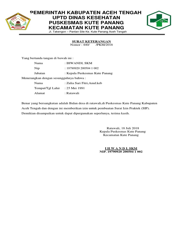 Surat Keterangan Permohonan SIP | PDF