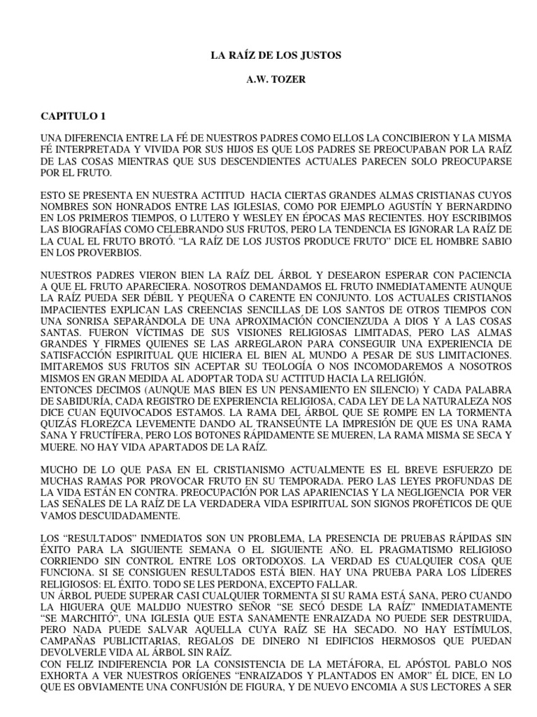 La Raíz de Los Justos - A. W. Toozer | PDF