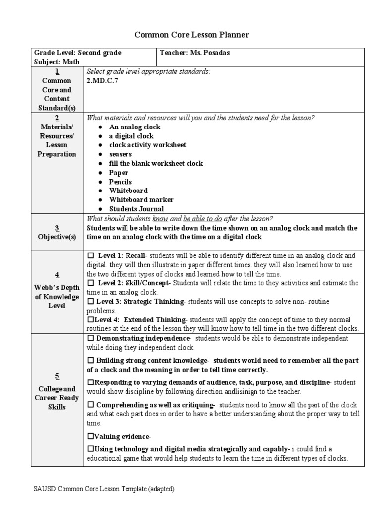 Lesson 2 | PDF | Clock | Common Core State Standards Initiative