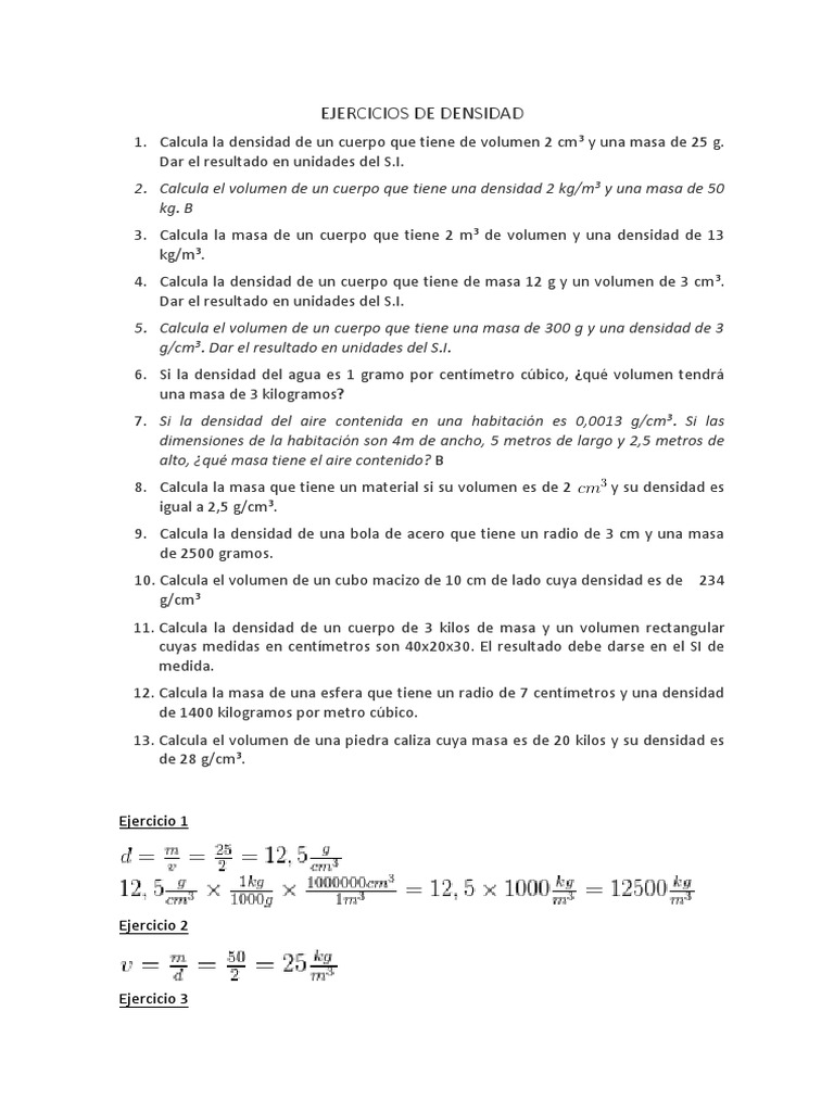 Tema 1 Ejercicios de Densidad | PDF | Densidad | Volumen