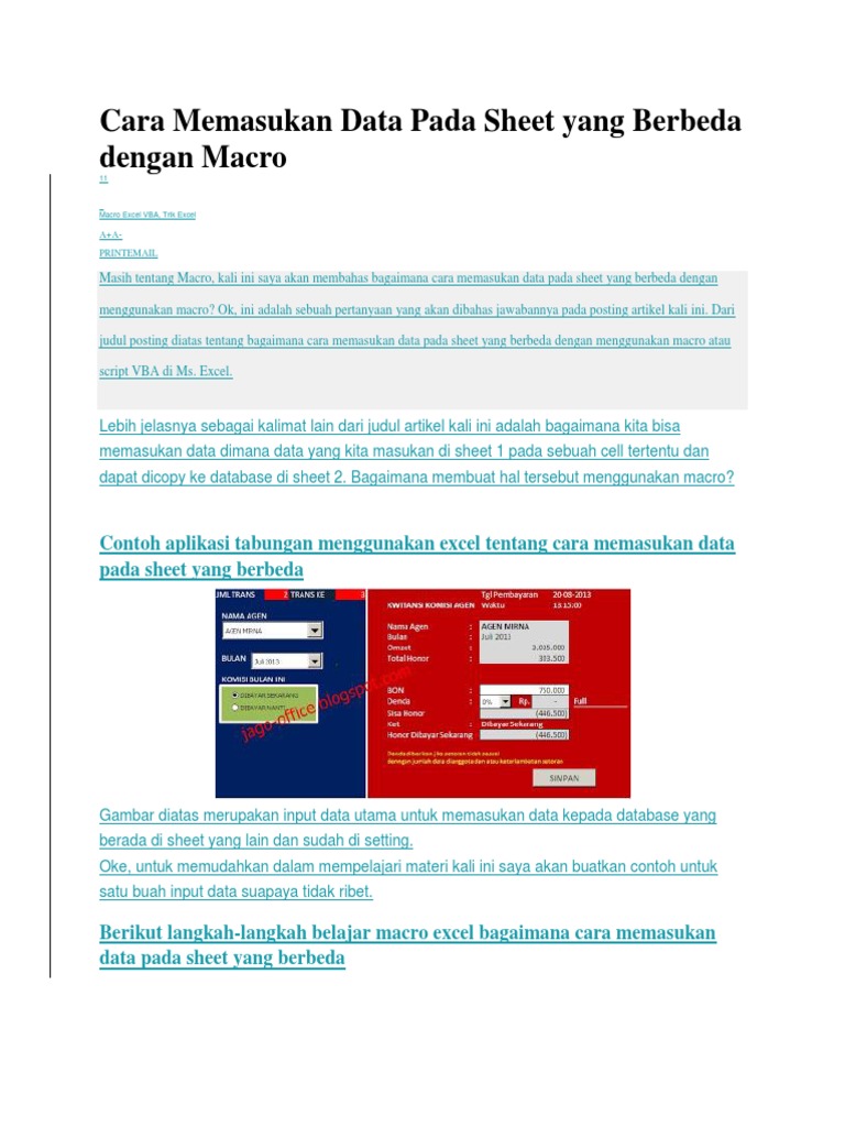Cara Memasukan Data Pada Sheet Yang Berbeda Dengan Macro | PDF