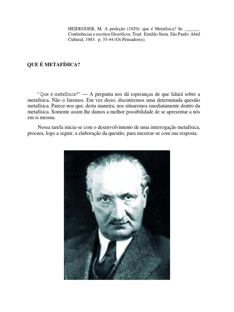 [1929] Heidegger, M. A preleção ― Que é a metafísica.pdf | Metafísica ...