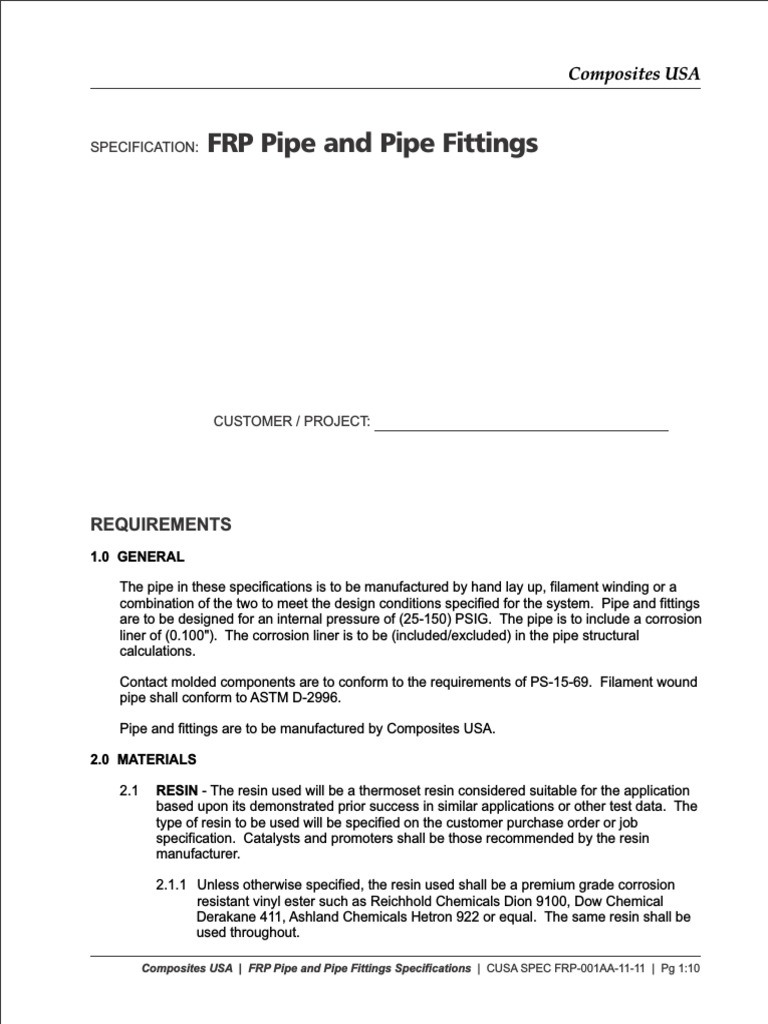 FRP Pipes & Fitting PDF | PDF | Composite Material | Pipe (Fluid ...