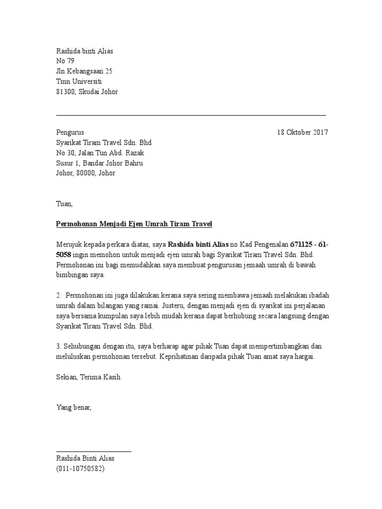 Surat Permohonan Ejen Umrah | PDF