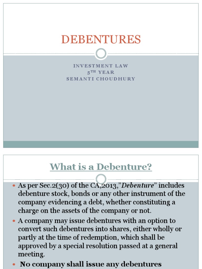 Debentures: Investment Law 5 Year Semanti Choudhury | Download Free PDF ...