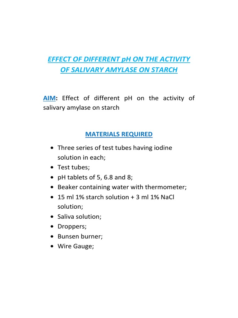 Action of Salivary Amylase On Starch | PDF | Saliva | Digestion