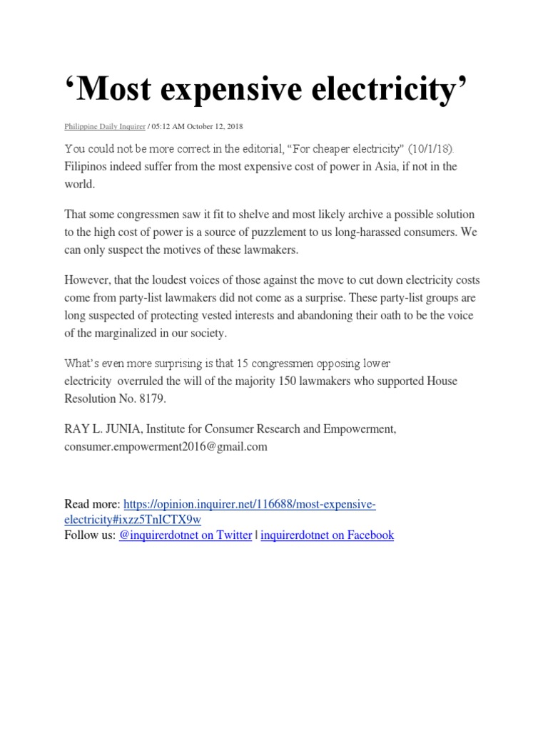 Most Expensive Electricity': Read More: Follow Us | PDF