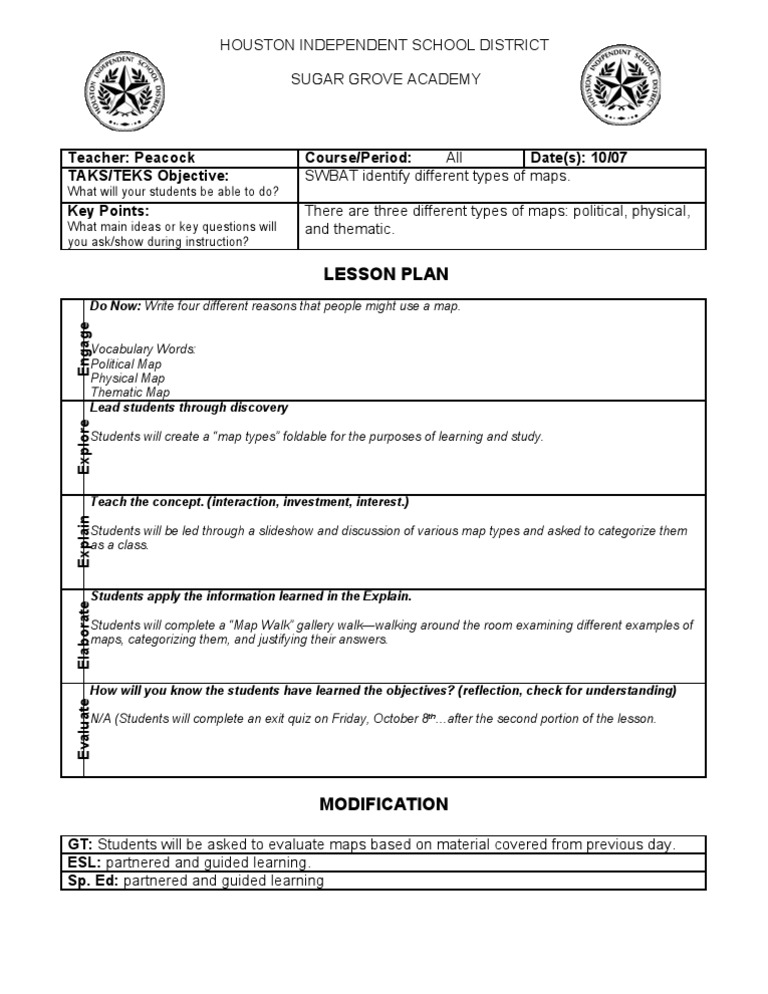 Types of Maps Lesson Plan | PDF | Lesson Plan | Behavior Modification