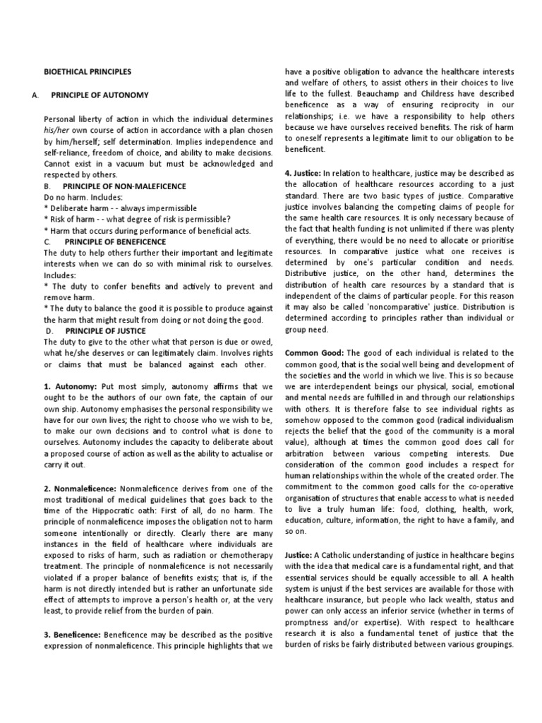 Key Bioethical Principles Explained | PDF | Justice | Medicine