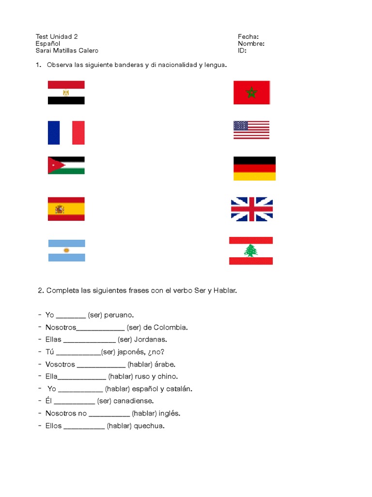 Test 1 Unidad 2 Nacionalidades | PDF