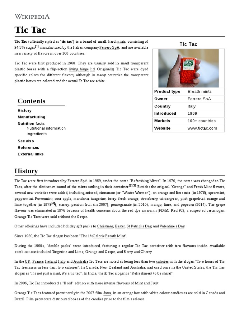 Tic Tac | PDF | Food And Drink