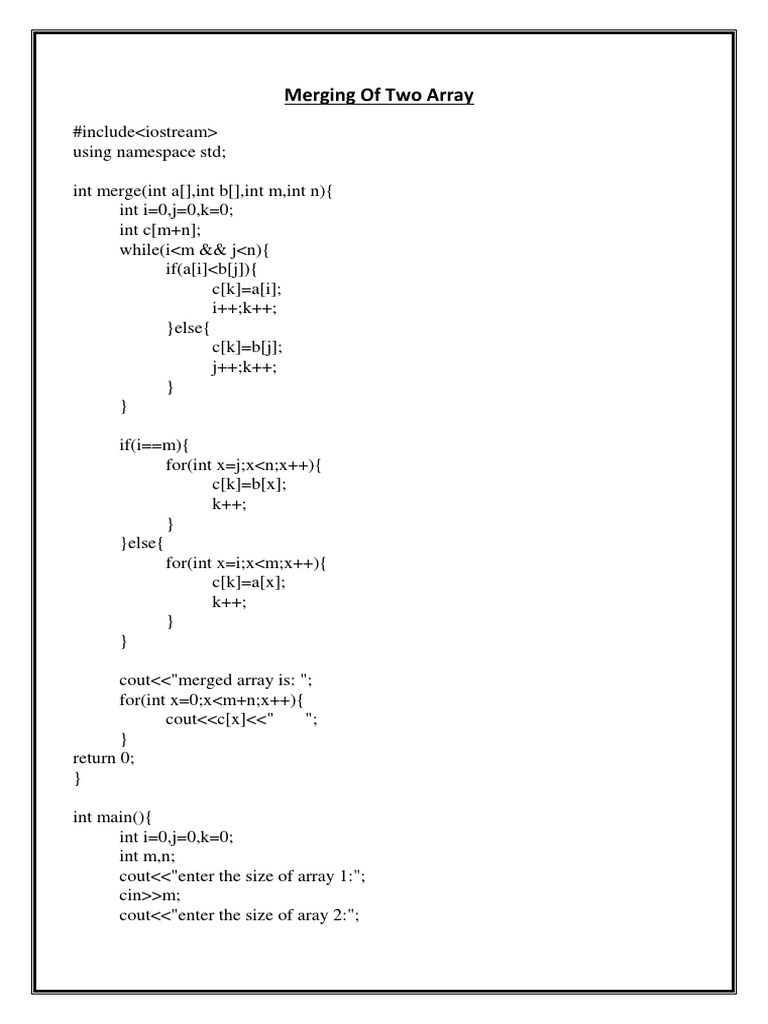 Merging of Two Array | PDF | Applied Mathematics | Theoretical Computer Science