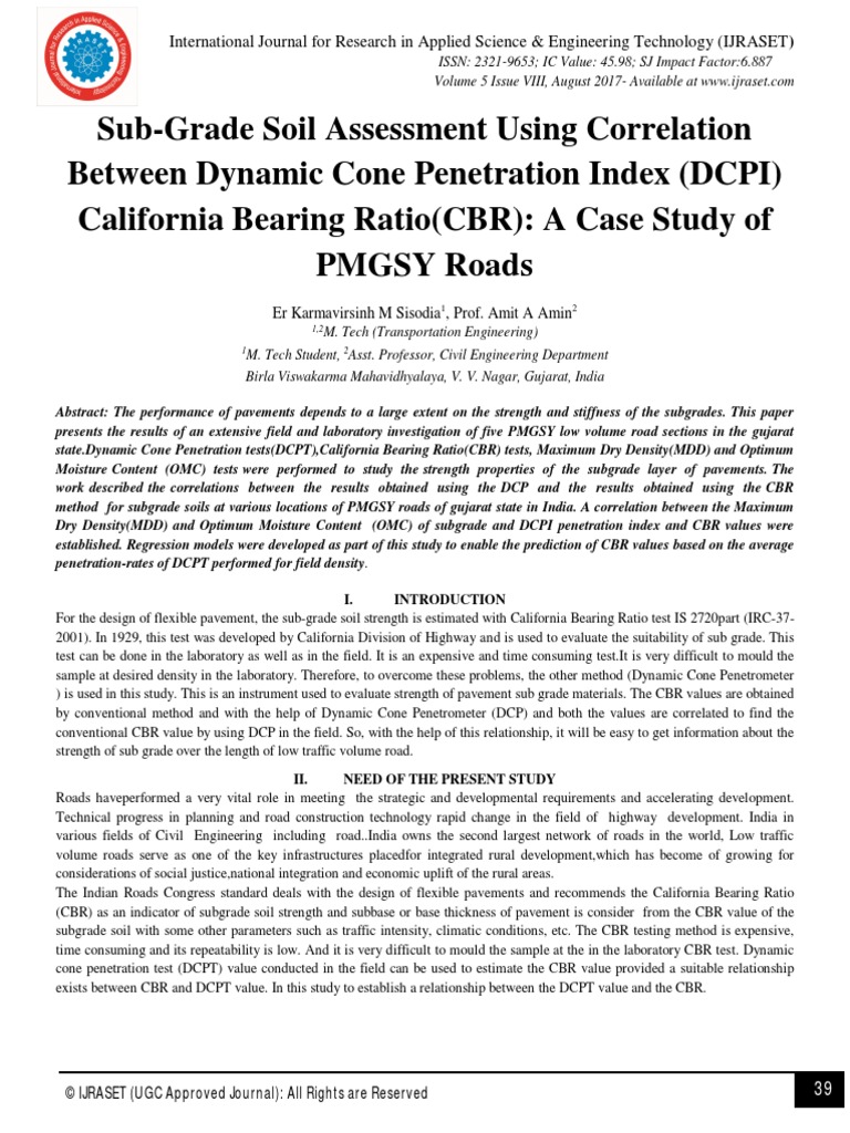 Sub-Grade Soil Assessment Using Correlation Between Dynamic Cone ...