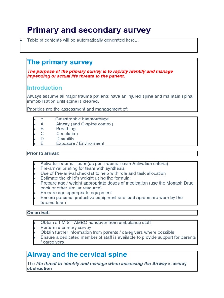 Primary and Secondary Survey | PDF | Major Trauma | Shock (Circulatory)