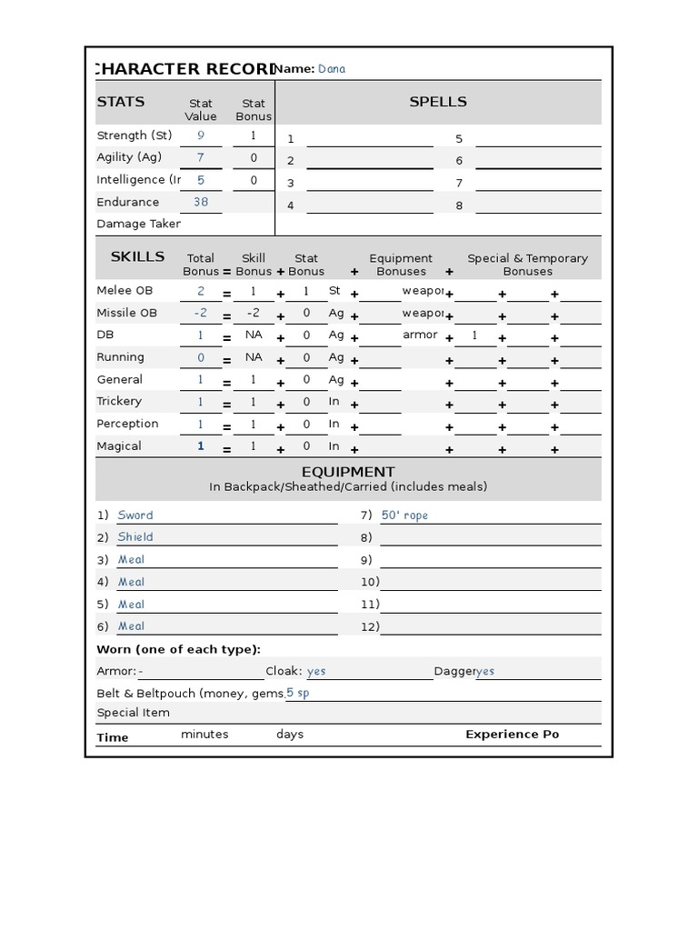 Middle-Earth Quest - Character Record Sheet | PDF
