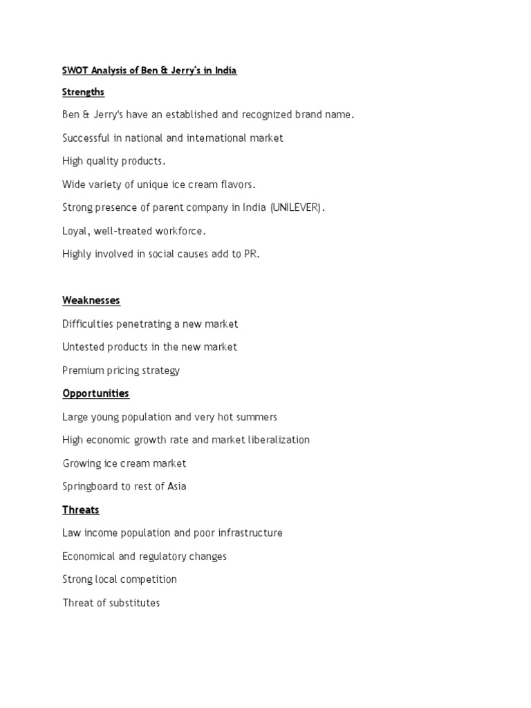 SWOT Analysis For Ice-Cream Industries | PDF