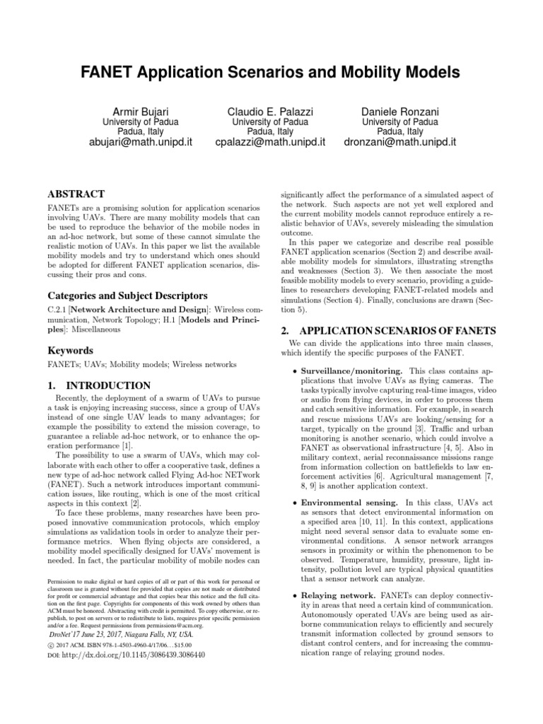 FANET Application Scenarios and Mobility Models - 2017 | PDF | Wireless ...