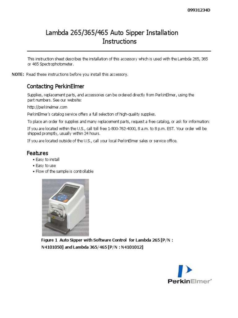 09931234D Lambda 265, 365 and 465 Auto Sipper Installation Inst | PDF ...