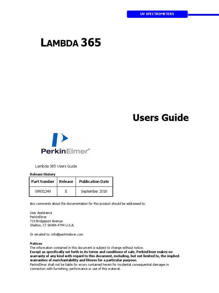 09931249E Lambda 365 Users Guide | PDF | Absorption Spectroscopy | Electromagnetic Radiation