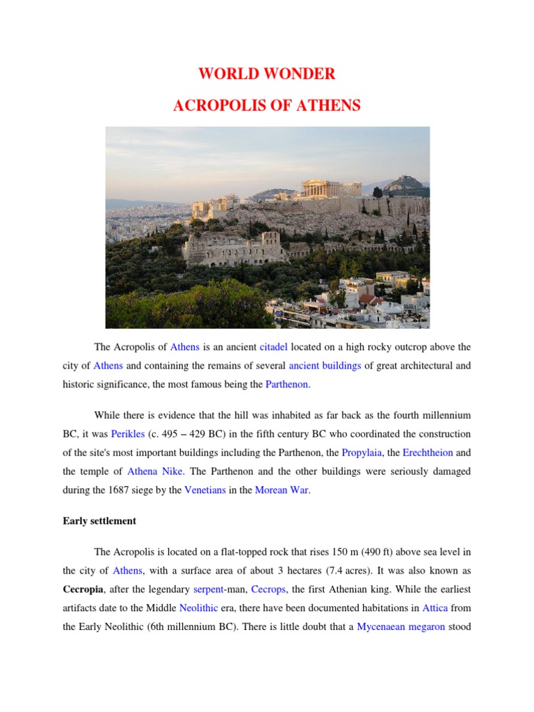 World Wonder Acropolis of Athens: Athens Citadel Athens Ancient ...