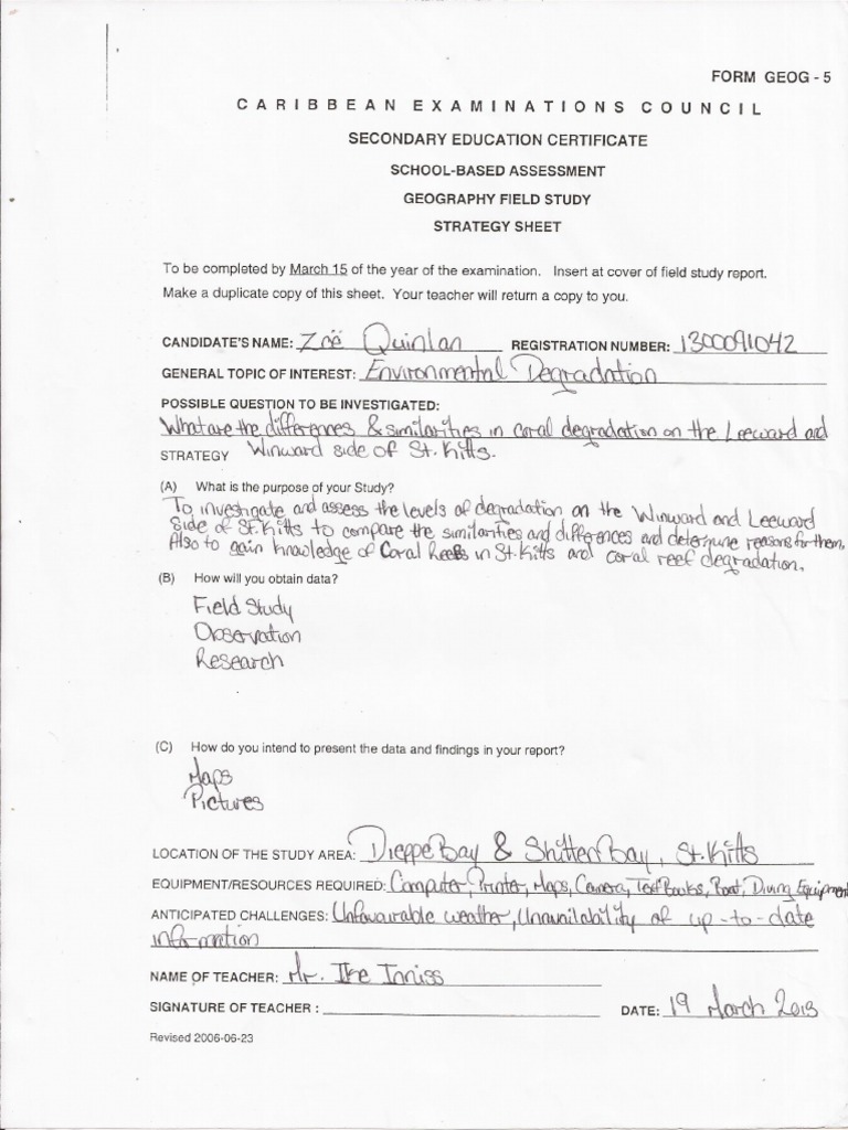 Geography Sample Sba 1 PDF | PDF