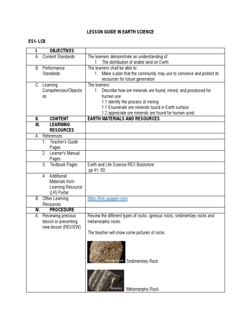 S11ES Ic D 8 | PDF | Rock (Geology) | Minerals