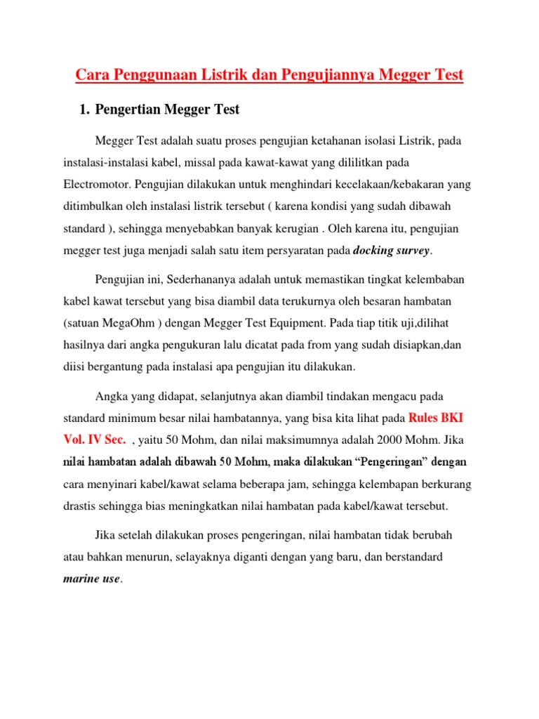 Panduan Lengkap Megger Test Listrik | PDF | Teknologi & Rekayasa