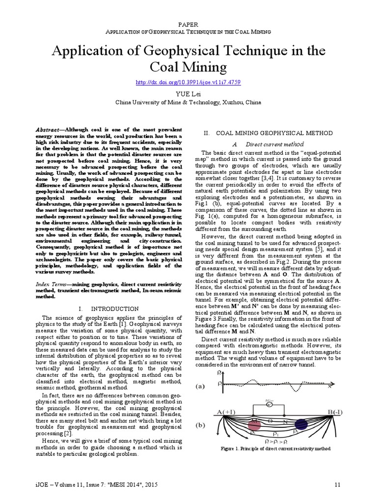 Application of Geophysical Technique in The Coal Mining: Yue Lei | PDF ...