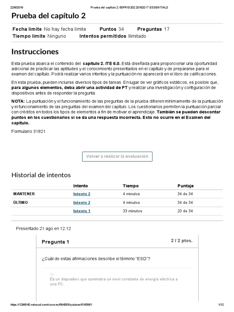 Prueba Del Capítulo 2 - 201820 It Essentials | PDF | Impresora ...