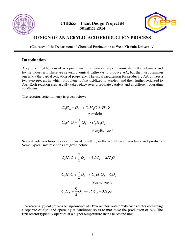 Design of An Acrylic Acid Production Process PDF | PDF | Heat Exchanger ...