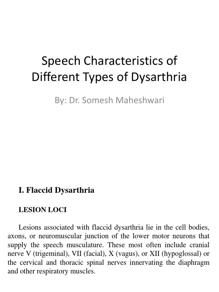 Speech Characteristics of Different Types of Dysarthria: by Dr. Somesh ...