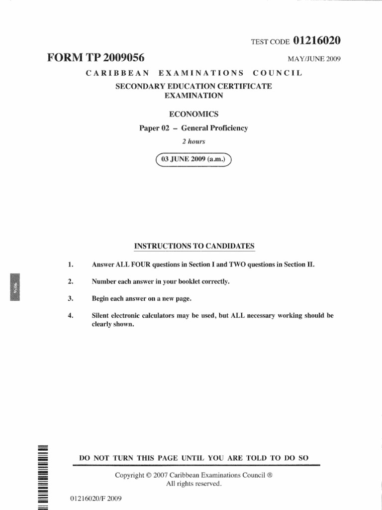 CXC CSEC Economics 2009 May Past Papers | PDF | Economies | Microeconomics