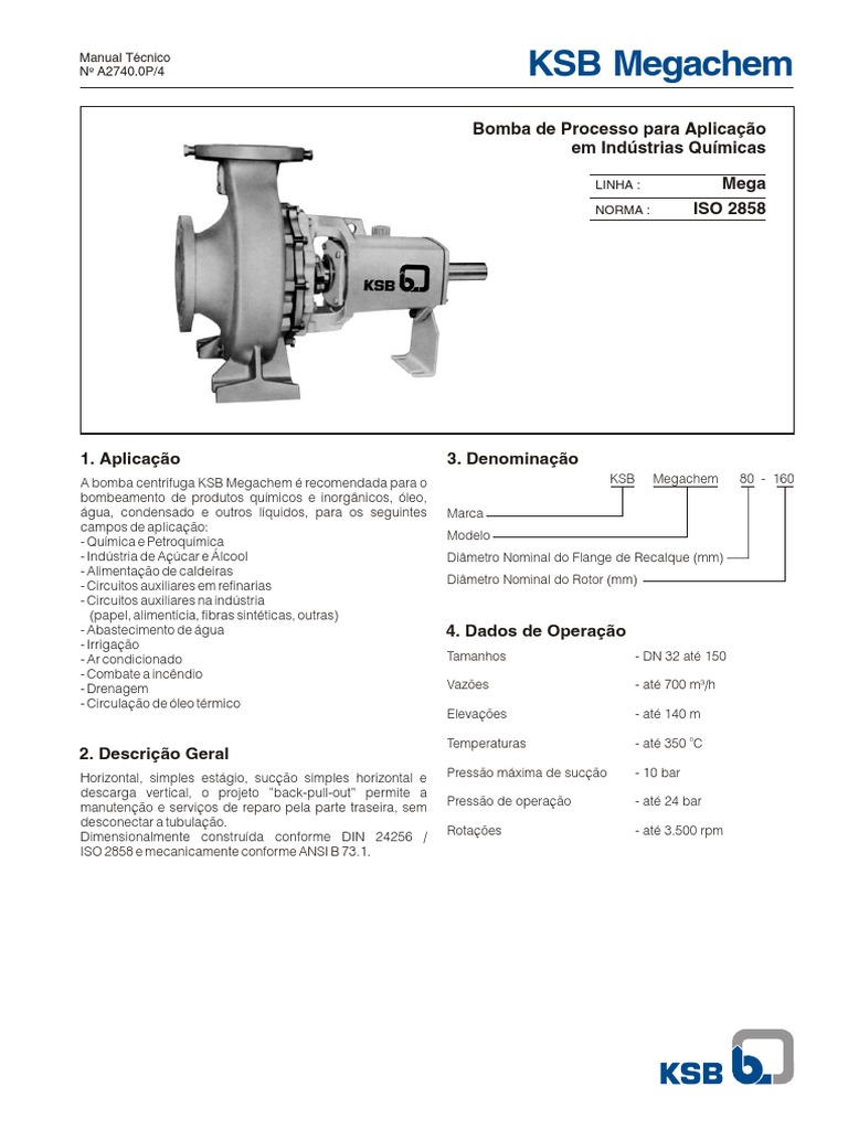 Catalogo KSB Megachem | PDF | Bomba | Engenharia Mecânica