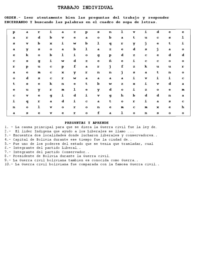 Sopa de Letras (Guerra Federal) | PDF