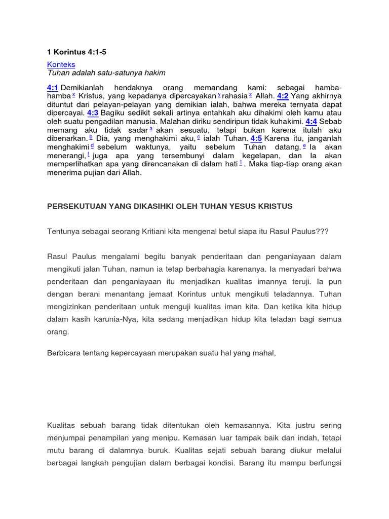 1 Korintus 4 Bahan Khotbah | PDF