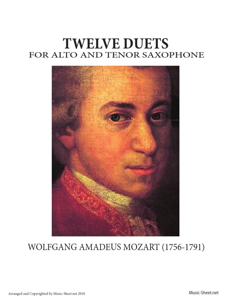 12 Duets For Alto and Tenor Saxophone Mozart PDF | PDF | Saxophone | Anches
