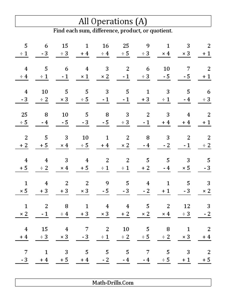 Mixed Operations Math Worksheet | PDF | Teaching Mathematics