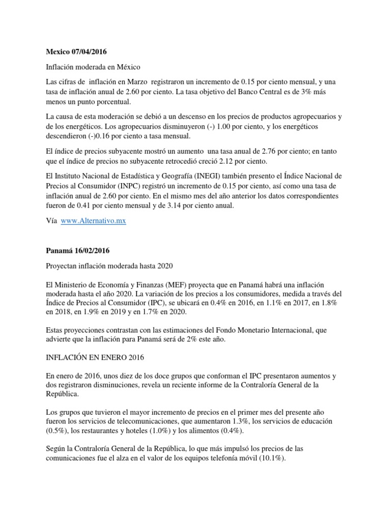 Ejemplos Inflacion Moderada | PDF | Índice de precios al consumidor ...